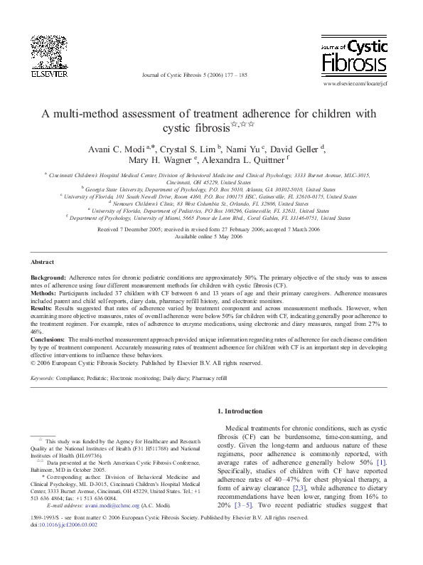 (PDF) A multi-method assessment of treatment adherence for children ...