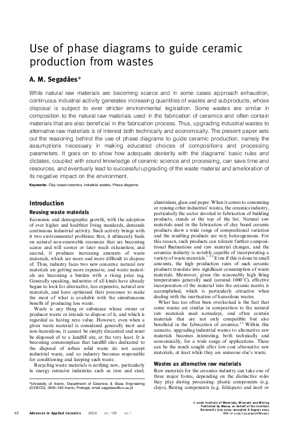 (PDF) Use of phase diagrams to guide ceramic production from wastes ...