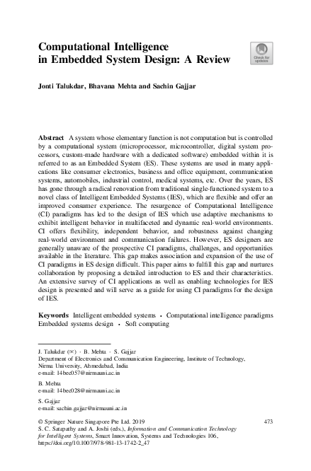 (PDF) Computational Intelligence in Embedded System Design: A Review
