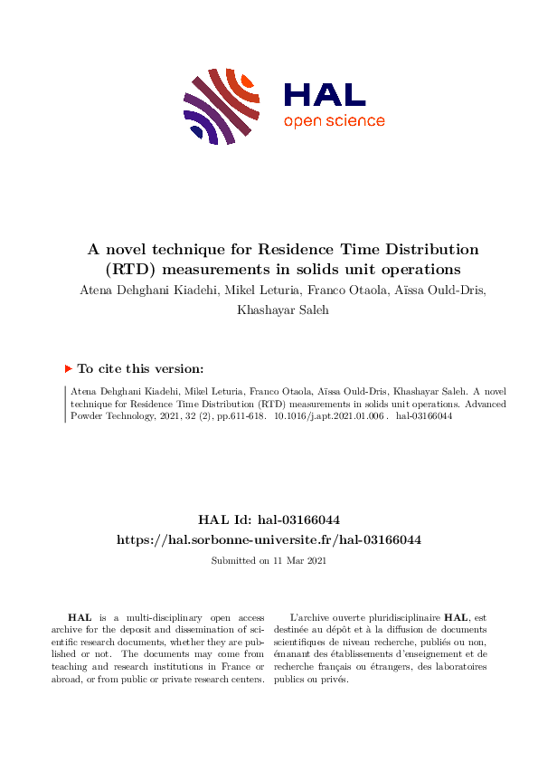 (PDF) A novel technique for residence time distribution (RTD ...