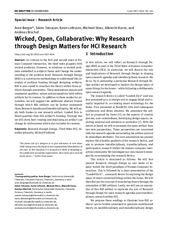 (PDF) Wicked, Open, Collaborative: Why Research through Design Matters ...