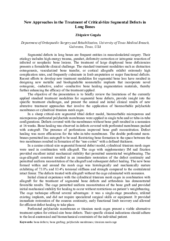 (PDF) New Approaches in the Treatment of Critical-Size Segmental ...