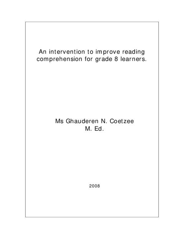 (PDF) An intervention to improve reading comprehension for grade 8 learners