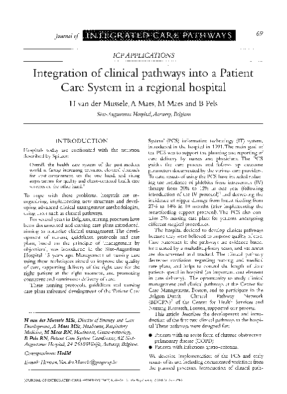 (PDF) Integration of Clinical Pathways into a Patient Care System in a ...