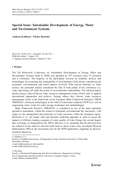 (PDF) Special Issue: Sustainable Development of Energy, Water and ...