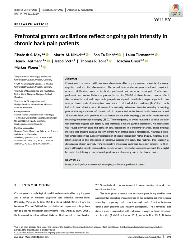 (PDF) Prefrontal gamma oscillations reflect ongoing pain intensity in ...