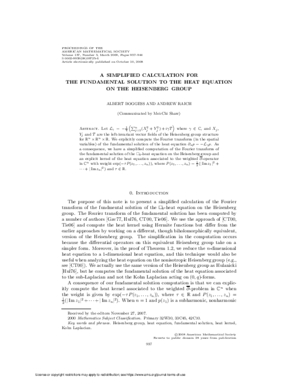 (PDF) A simplified calculation for the fundamental solution to the heat ...
