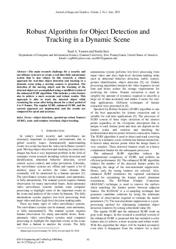 (PDF) Robust Algorithm for Object Detection and Tracking in a Dynamic Scene
