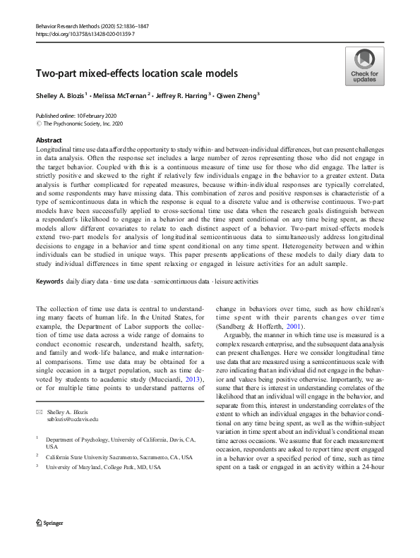 (PDF) Two-part mixed-effects location scale models