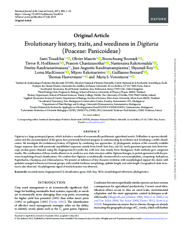 (PDF) Evolutionary history, traits, and weediness in Digitaria (Poaceae ...