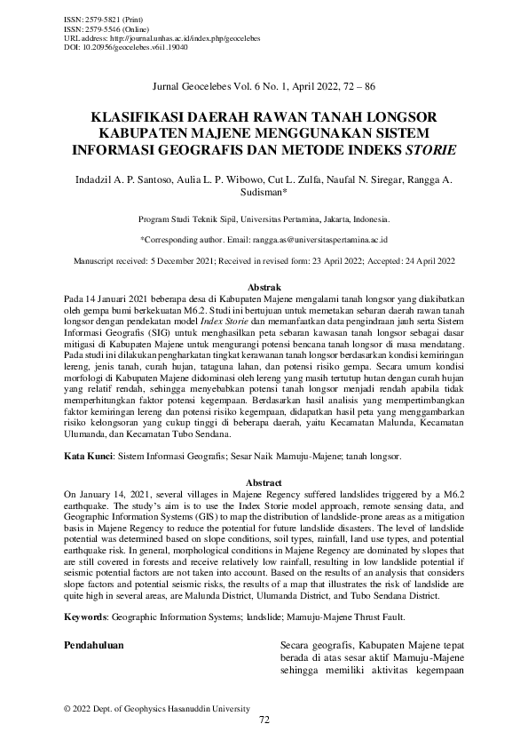 (PDF) Classification of Majene Regency Landslide Prone Areas Using ...