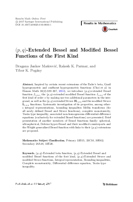 (PDF) (p, q)-Extended Bessel and Modified Bessel Functions of the First Kind