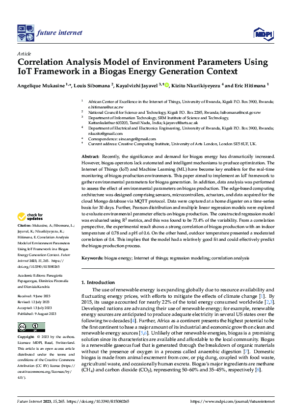 Pdf Correlation Analysis Model Of Environment Parameters Using Iot Framework In A Biogas