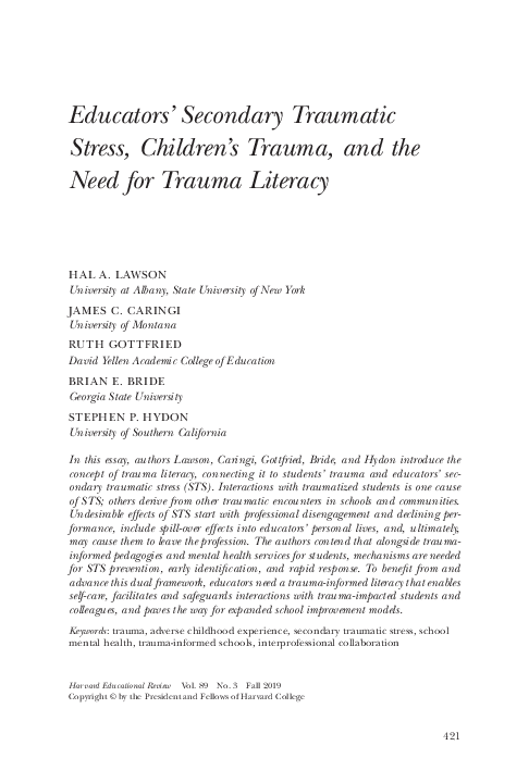 (PDF) Educators' Secondary Traumatic Stress, Children's Trauma, and the ...
