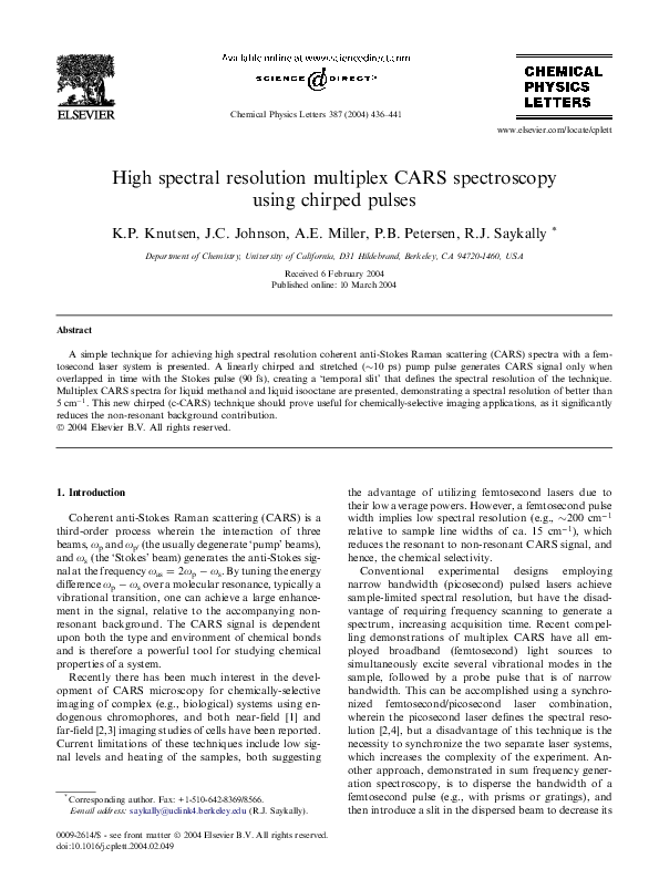 (PDF) High spectral resolution multiplex CARS spectroscopy using ...
