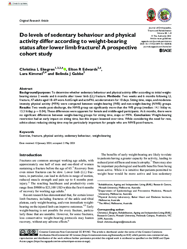 (PDF) Do levels of sedentary behaviour and physical activity differ according to weight-bearing ...