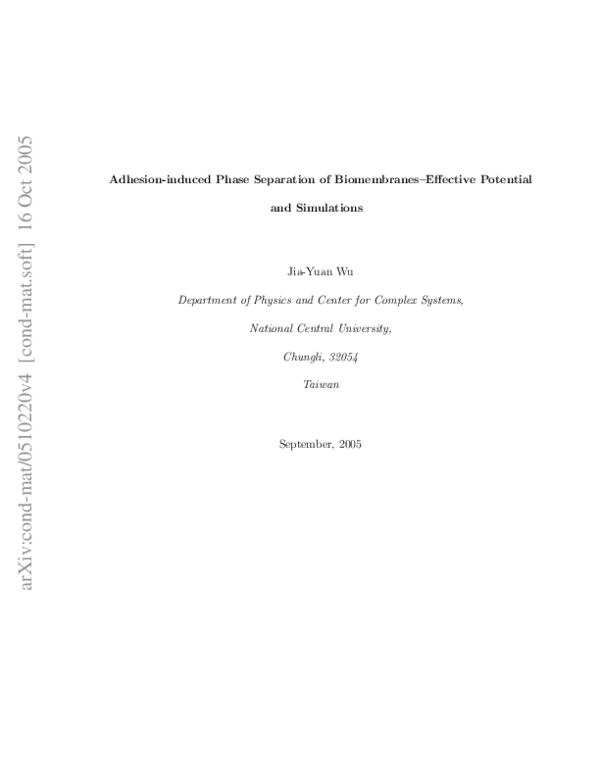 (PDF) Adhesion-induced Phase Separation of Biomembranes--Effective ...