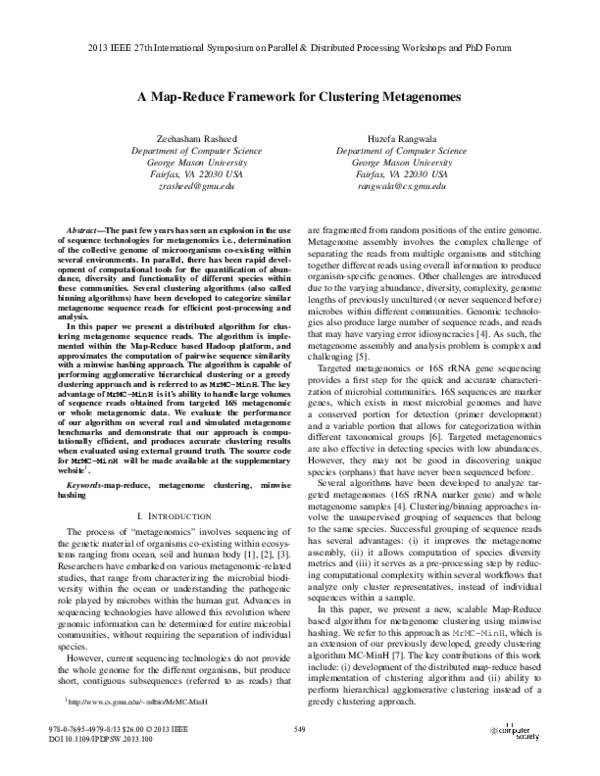 (PDF) A Map-Reduce Framework for Clustering Metagenomes