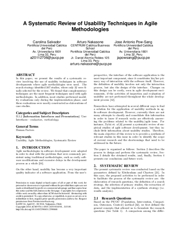 Pdf A Systematic Review Of Usability Techniques In Agile Methodologies