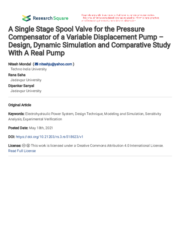 (PDF) A Single Stage Spool Valve for the Pressure Compensator of a Variable Displacement Pump ...