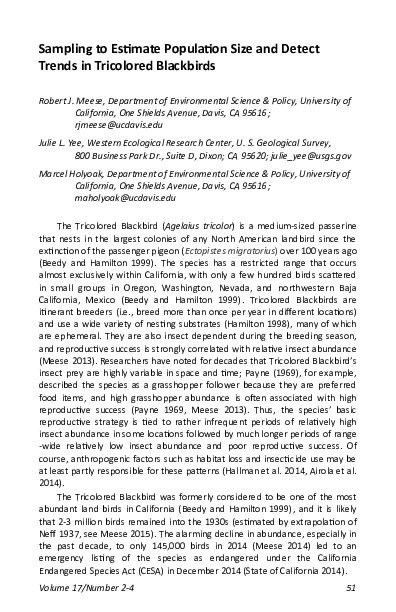 (PDF) Sampling to estimate population size and detect trends in Tricolored Blackbirds