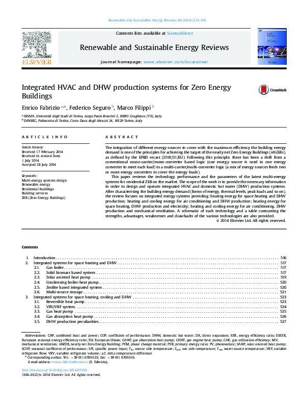 (PDF) Integrated HVAC and DHW production systems for Zero Energy Buildings