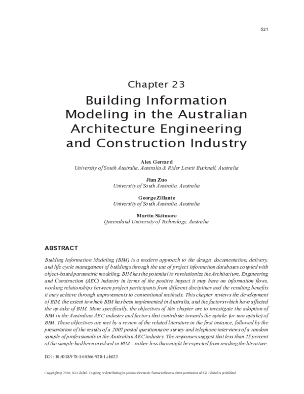 (PDF) Building Information Modeling in the Australian Architecture ...