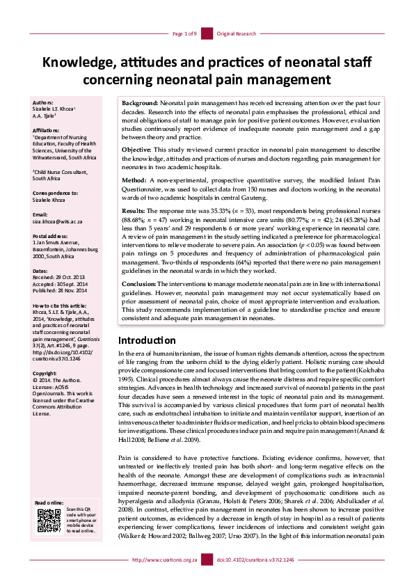 (PDF) Knowledge, attitudes and practices of neonatal staff concerning ...