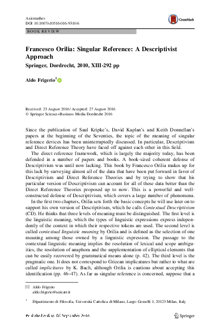 (PDF) Francesco Orilia: Singular Reference: A Descriptivist Approach ...