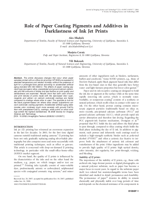 (PDF) Role of Paper Coating Pigments and Additives in Darkfastness of ...