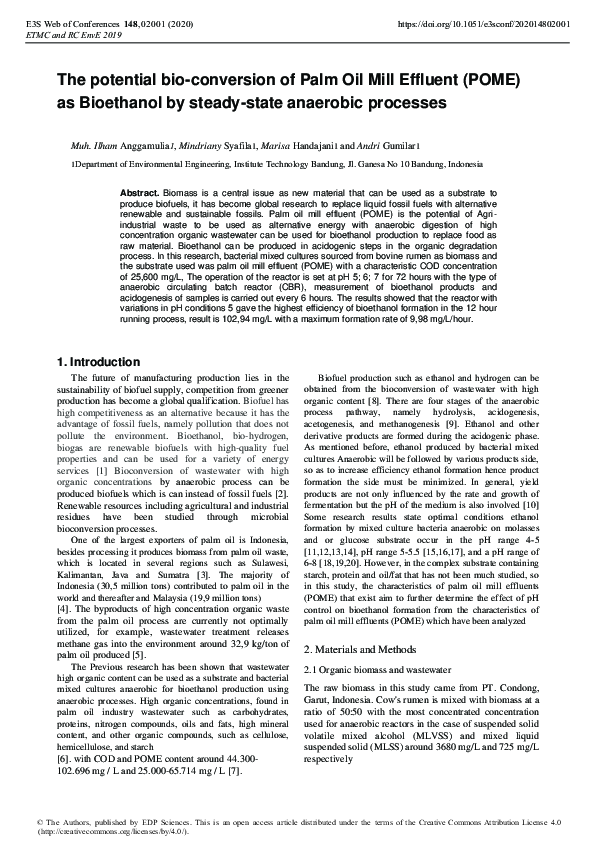 (PDF) The potential bio-conversion of Palm Oil Mill Effluent (POME) as ...