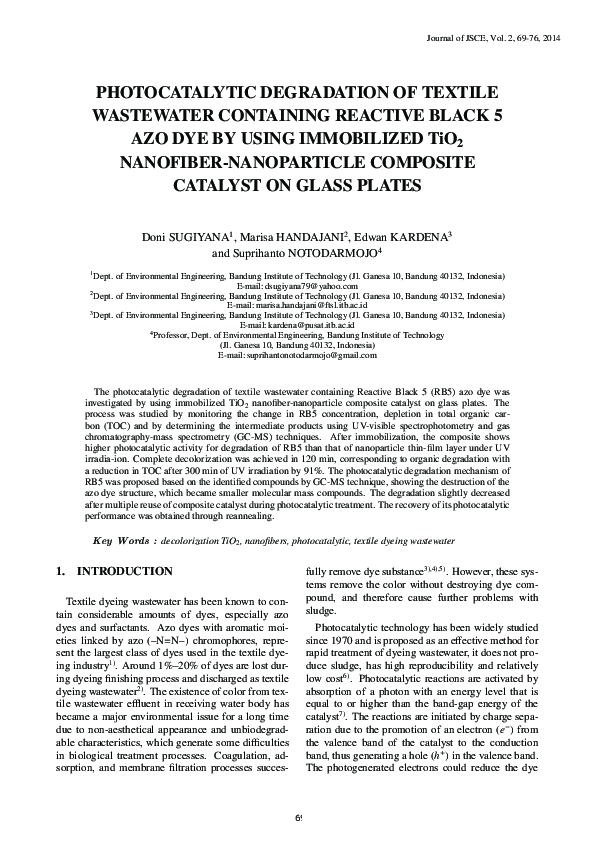 (PDF) PHOTOCATALYTIC DEGRADATION OF TEXTILE WASTEWATER CONTAINING REACTIVE BLACK 5 AZO DYE BY ...