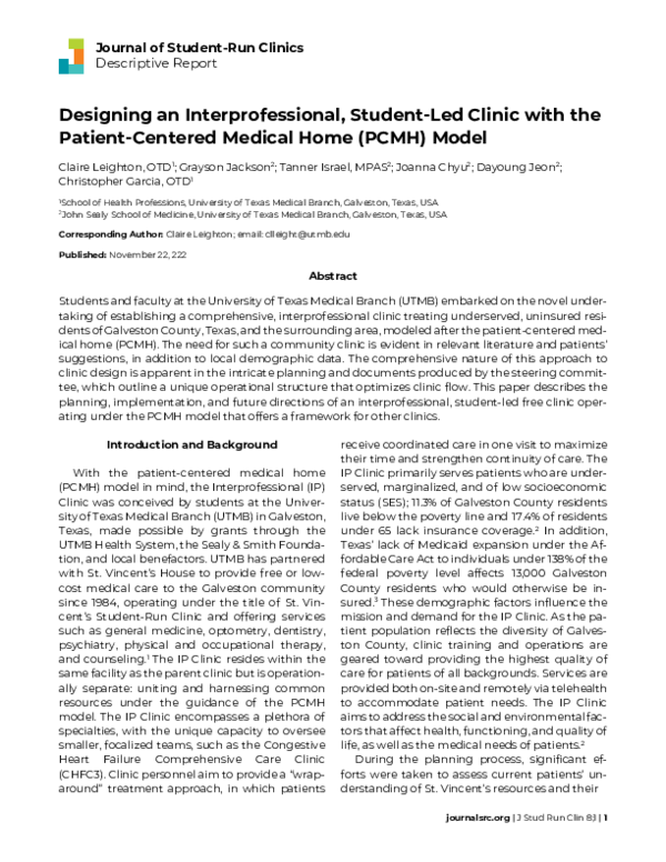 (PDF) Designing an Interprofessional, Student-Led Clinic with the ...