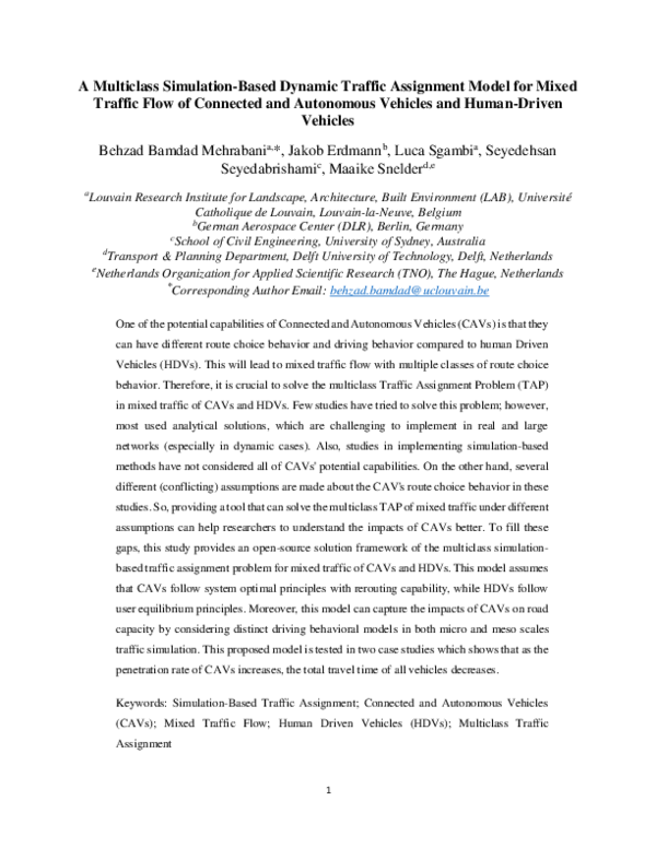 (PDF) A Multiclass Simulation-Based Dynamic Traffic Assignment Model ...