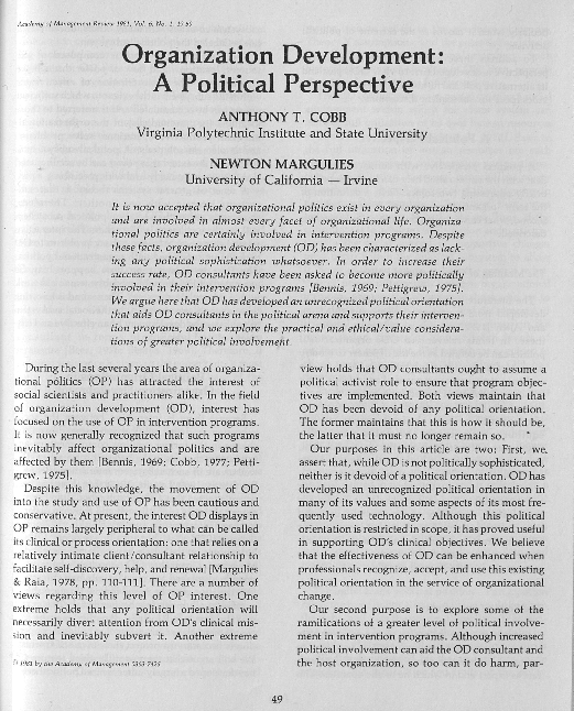 (PDF) Organization Development: A Political Perspective