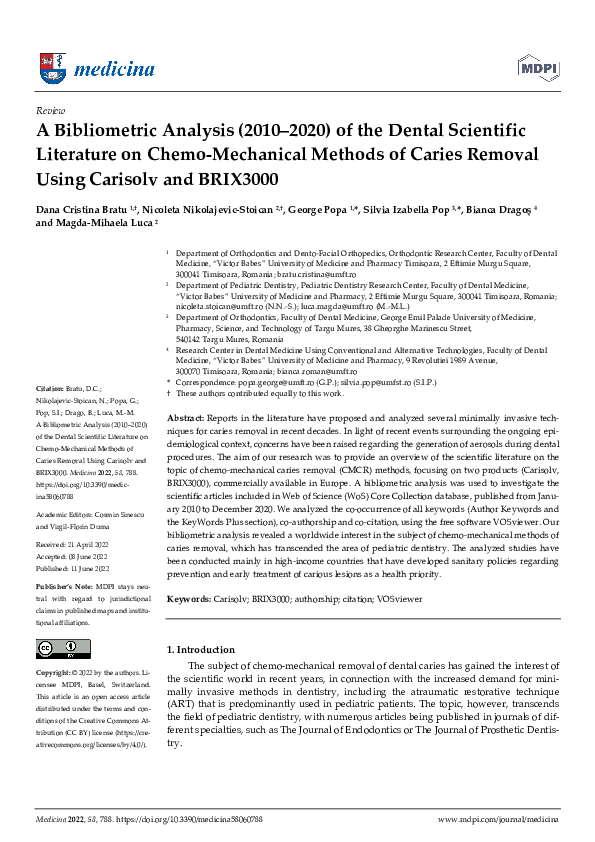 (PDF) A Bibliometric Analysis (2010–2020) of the Dental Scientific ...