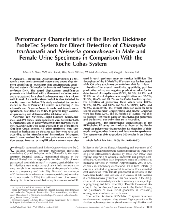 (PDF) Performance Characteristics of the Becton Dickinson ProbeTec ...