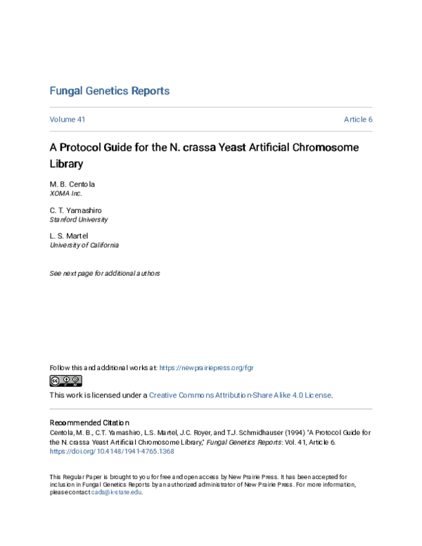 (PDF) A Protocol Guide for the N. crassa Yeast Artificial Chromosome ...