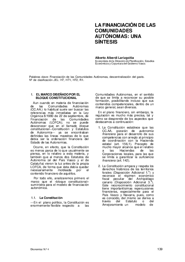 (PDF) La financiación de las Comunidades Autónomas: una síntesis ...