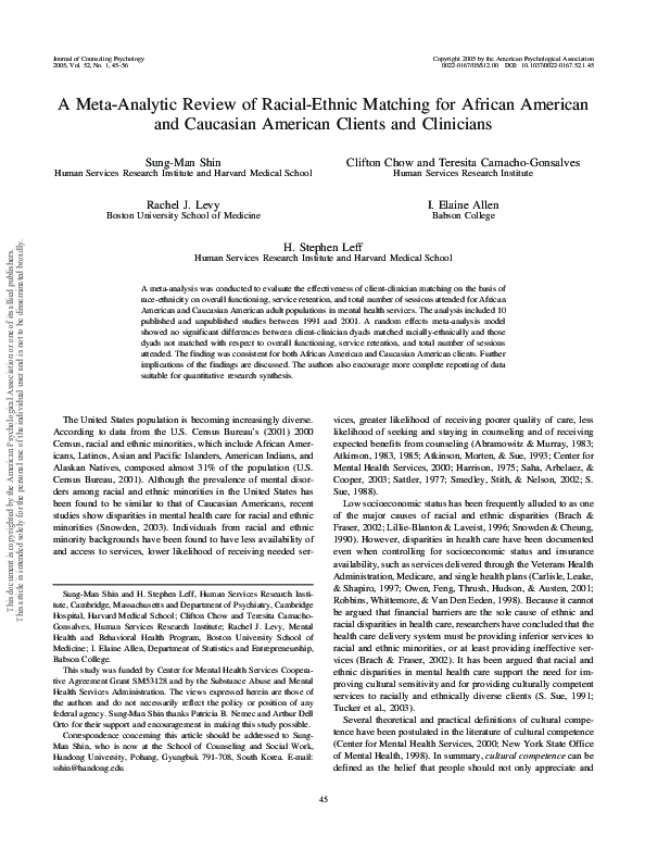 (PDF) A Meta-Analytic Review of Racial-Ethnic Matching for African American and Caucasian ...