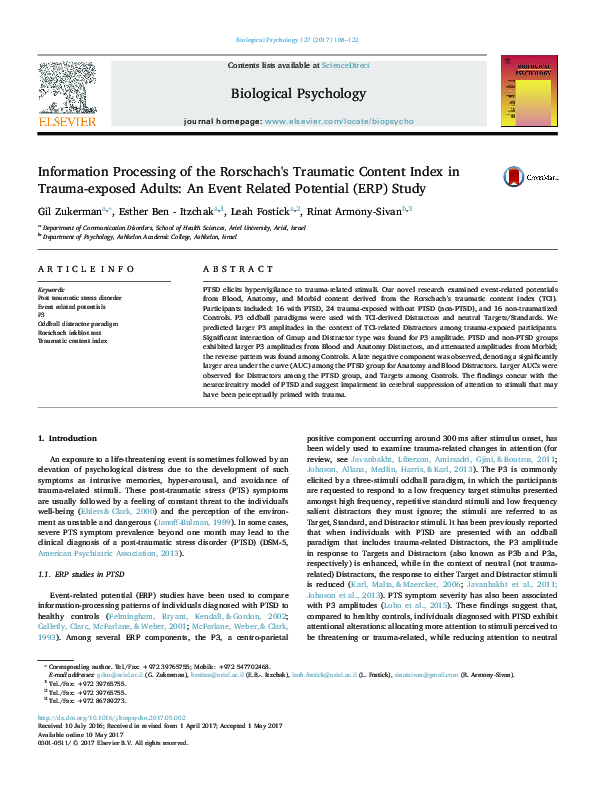 (PDF) Information Processing of the Rorschach's Traumatic Content Index ...