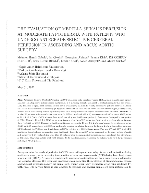 (PDF) The Evaluation of Medulla Spinalis Perfusion at Moderate ...