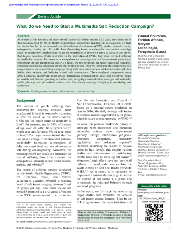 (PDF) What do we Need to Start a Multimedia Salt Reduction Campaign?