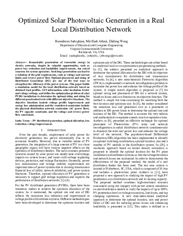 (PDF) Optimized solar photovoltaic generation in a real local distribution network