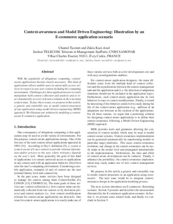 (PDF) Context-awareness and model driven engineering: Illustration by an E-commerce application ...