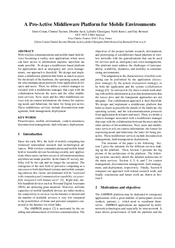 (PDF) A Pro-Active middleware platform for mobile environments