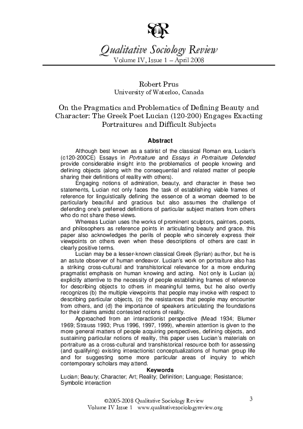 (PDF) On the Pragmatics and Problematics of Defining Beauty and ...