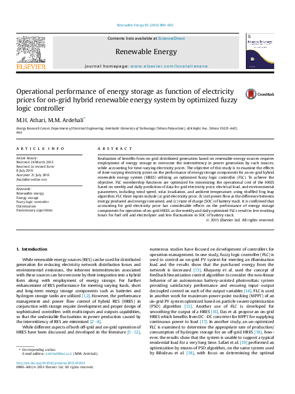 (PDF) Operational performance of energy storage as function of electricity prices for on-grid ...