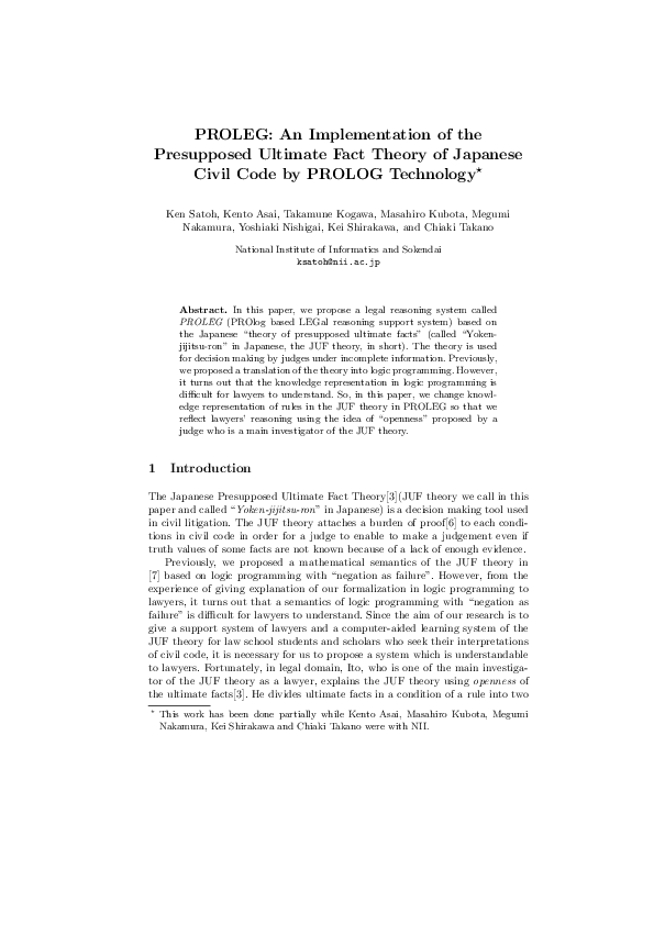 (PDF) PROLEG: An Implementation of the Presupposed Ultimate Fact Theory ...