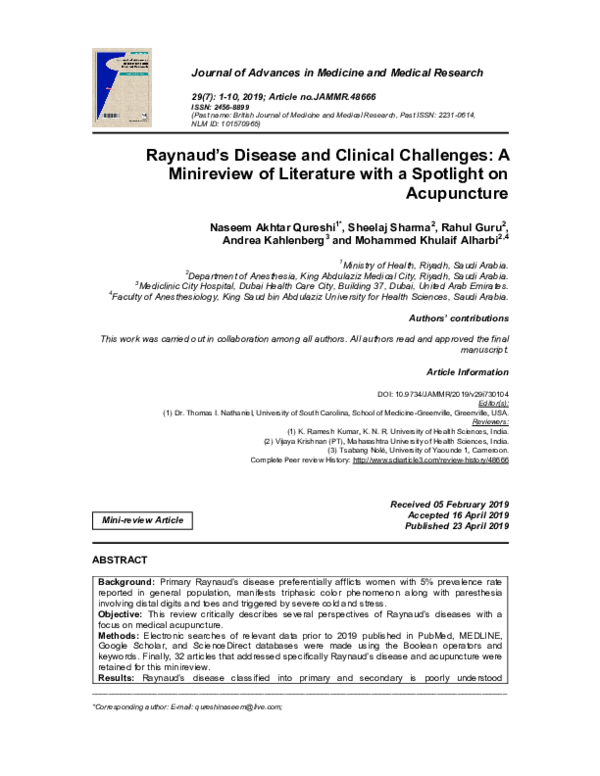 (PDF) Raynaud’s Disease and Clinical Challenges: A Minireview of ...